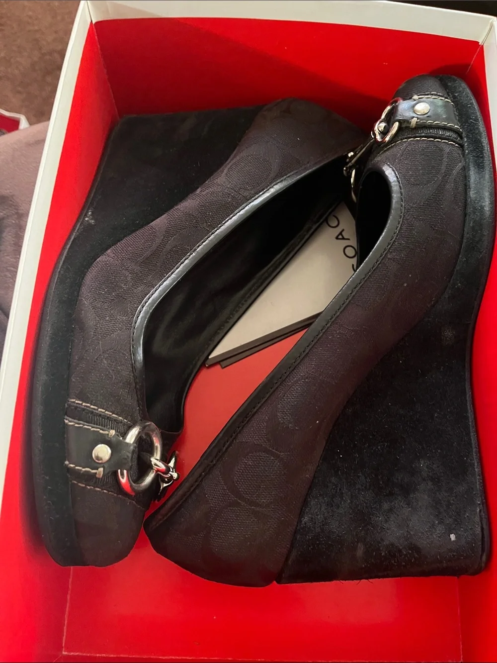 Coach | Shoes | Used Great Buycoach Black Wedge Logo Ballet Flats With ...